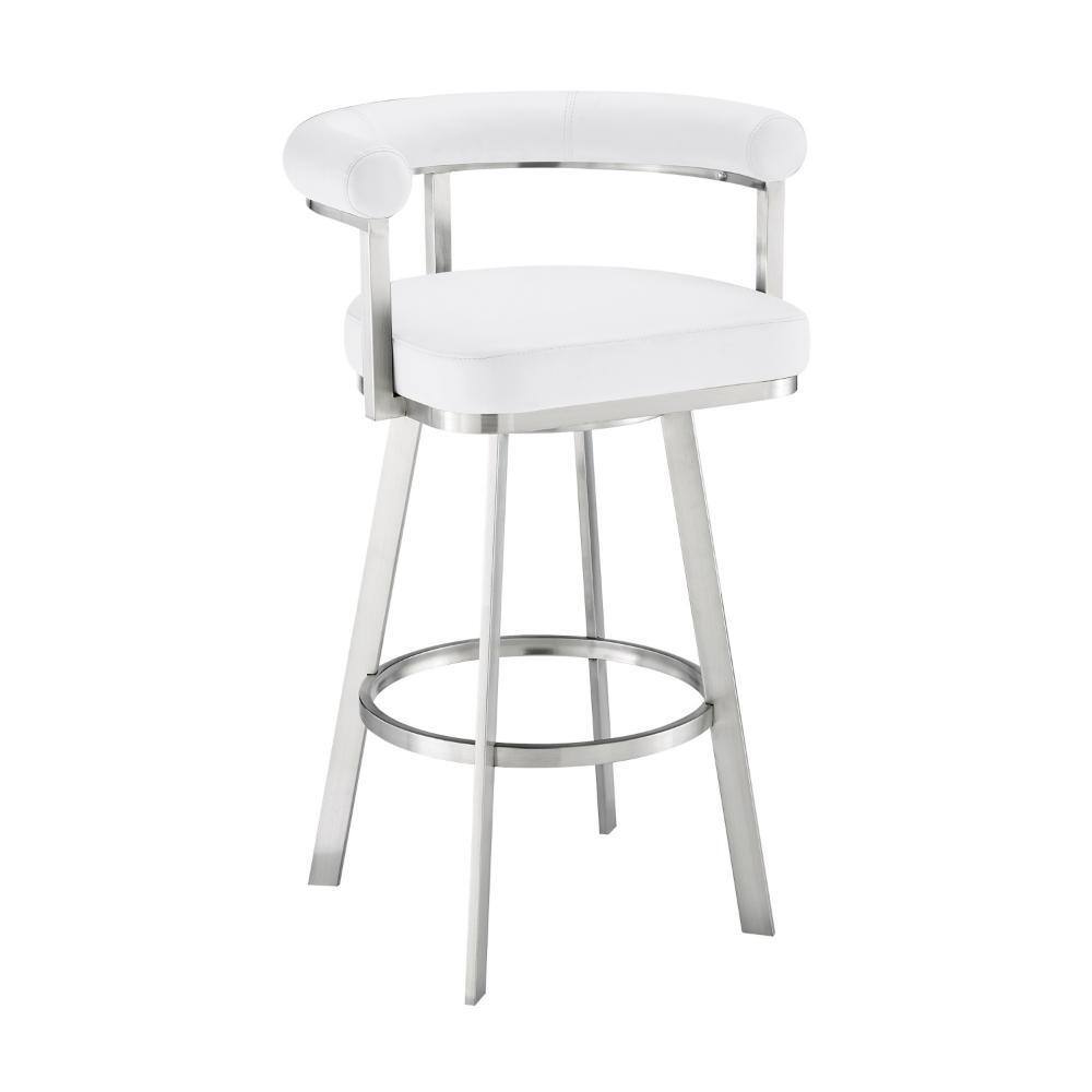 Benjara 29 in. White and Chrome Low Back Metal Frame Counter Stool with ...