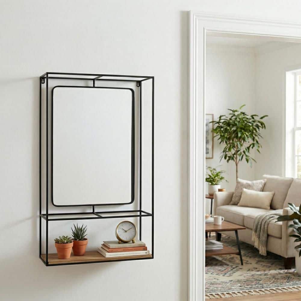 Liv & Skye 20 in. x 6 in. Black/Brown Metal and Wood Decorative Wall ...