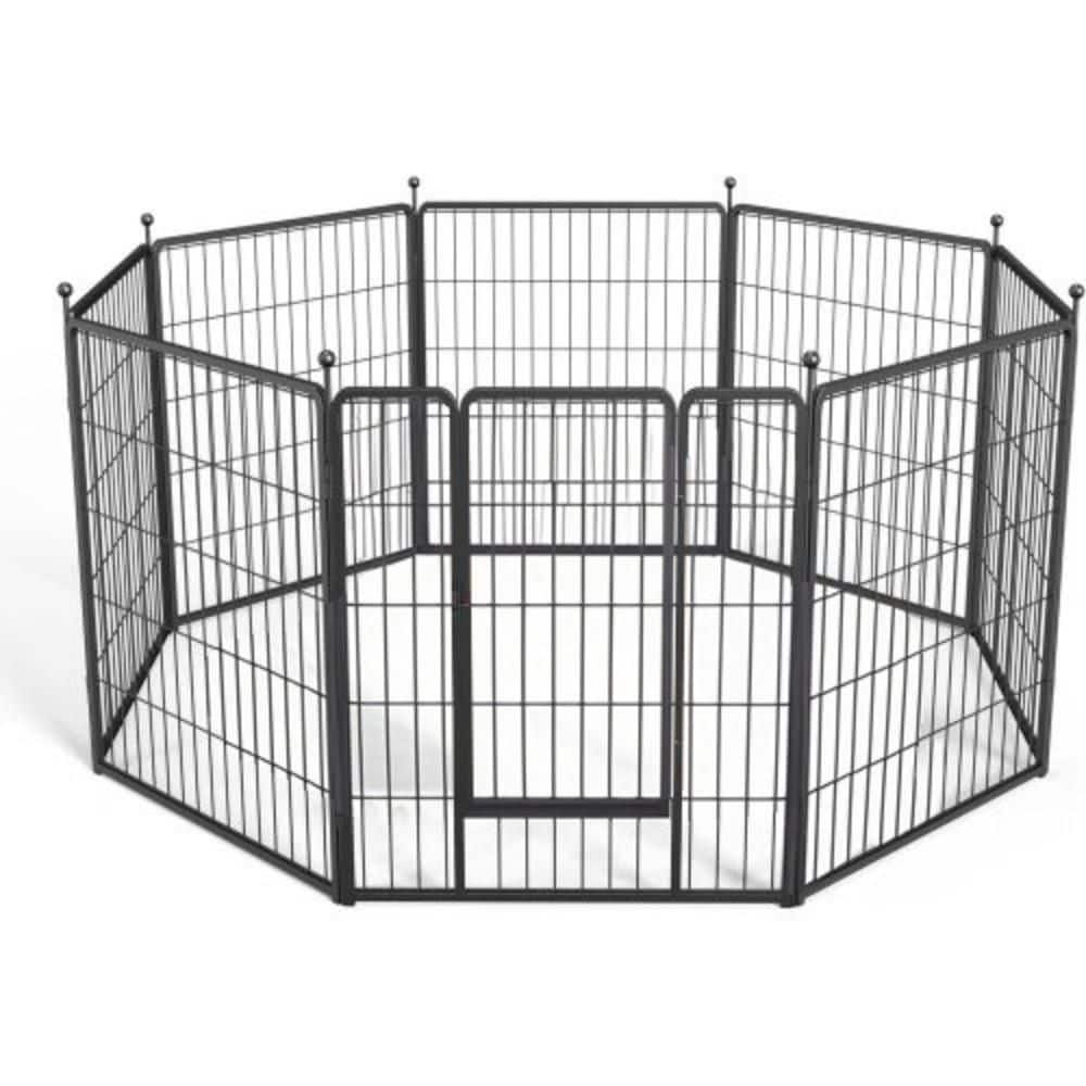Tidoin 32 in. 8 Panels Black Metal Heavy Duty Portable Garden Fence Pet ...