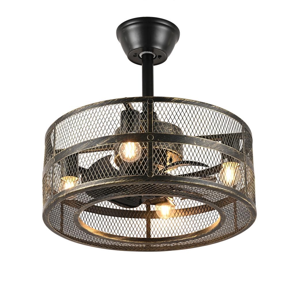 JC TOPA 17.7 in. Smart Indoor Antique Brass Caged Ceiling Fan with ...