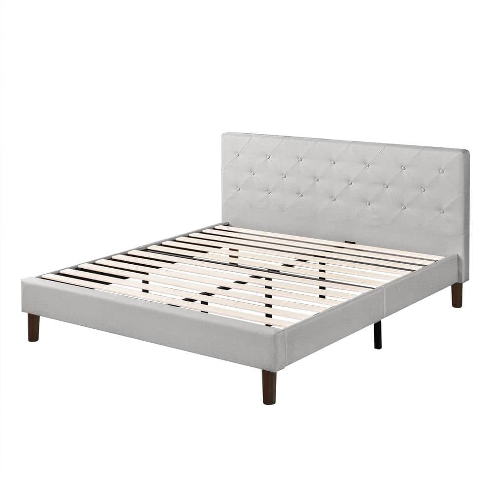 Zinus Shalini Light Gray Upholstered Steel Frame King Panel Bed ...