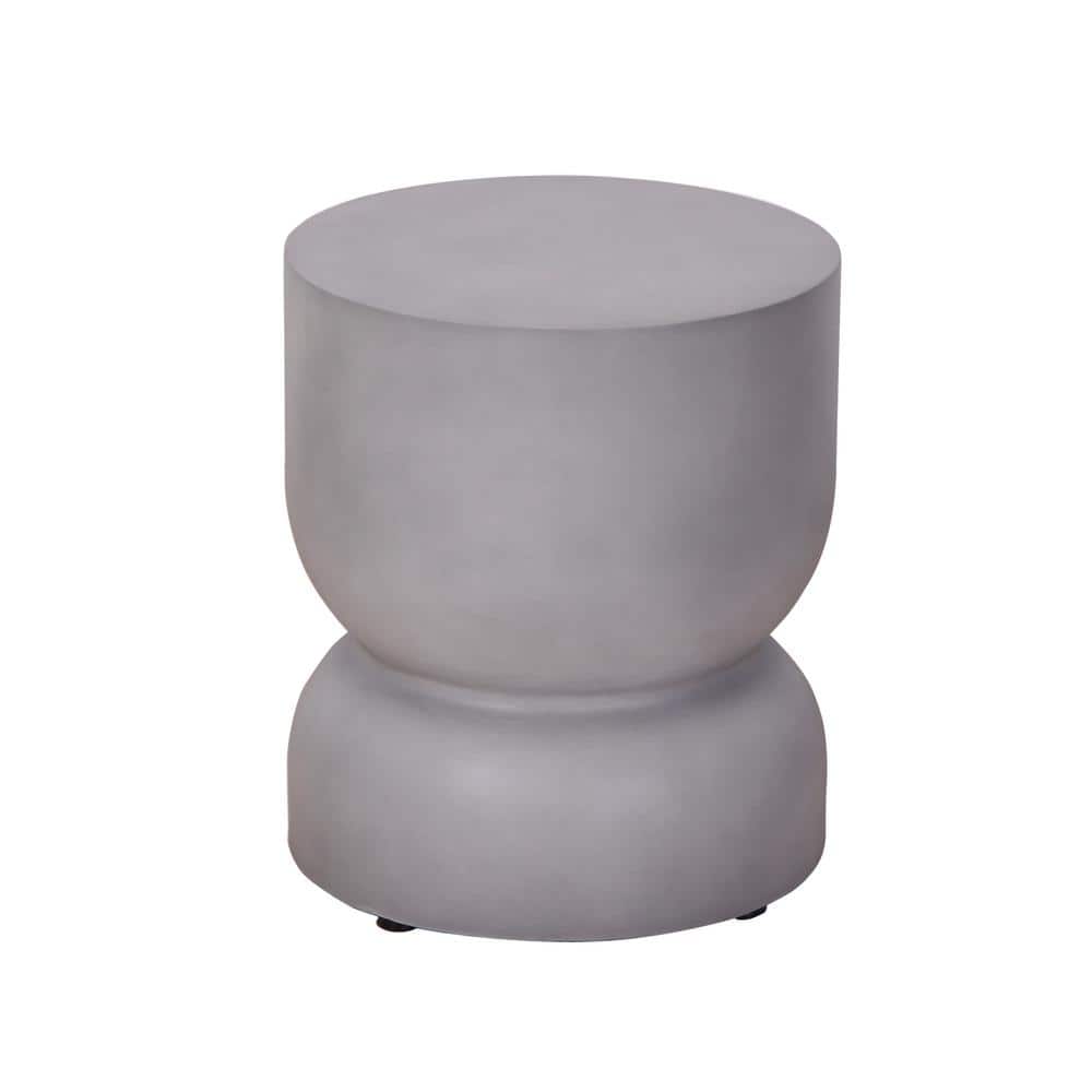 Tenleaf Cement Grey Round Concrete Outdoor Side Table with Extension ...