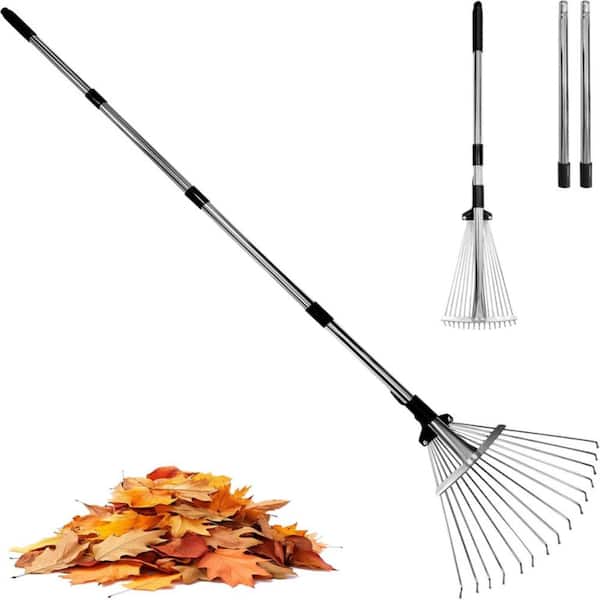 69 Inch Heavy Duty Adjustable Metal Leaf Rake with 8 to 15 Inch ...