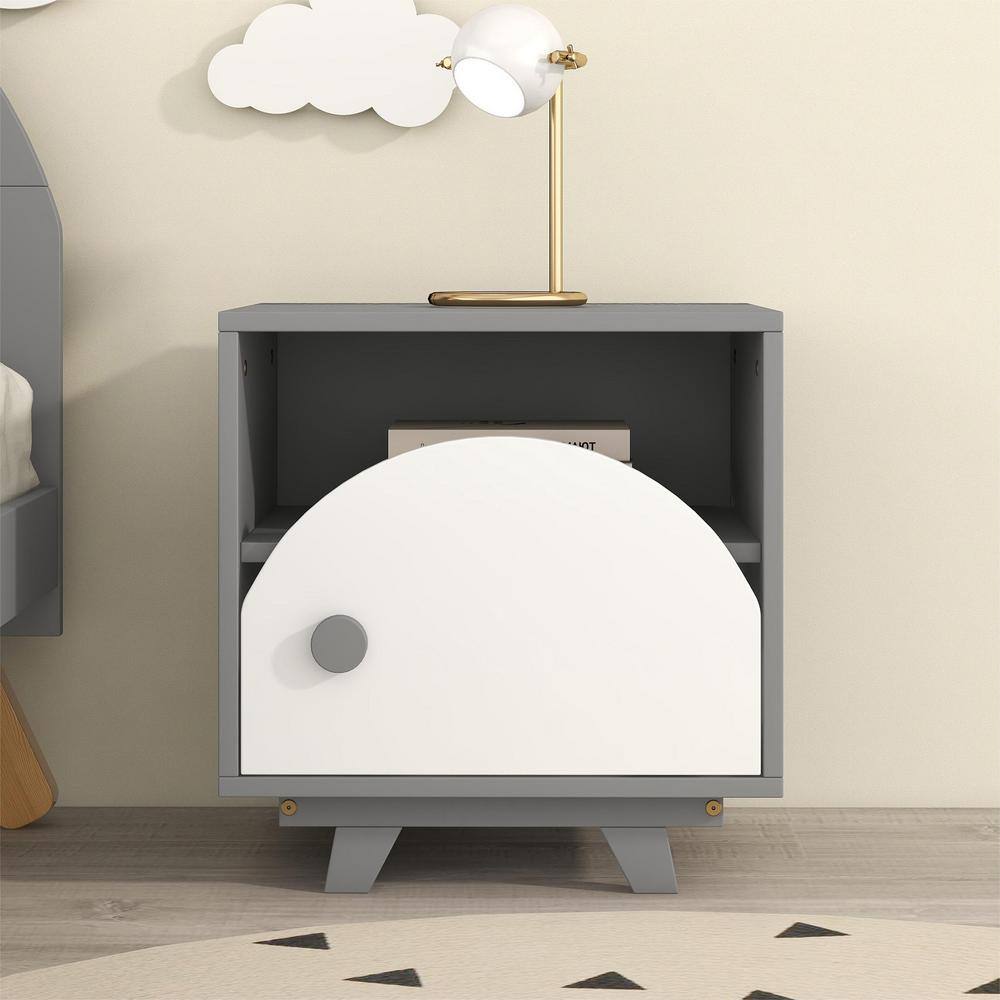 anpport Gray plus White Wooden Nightstand with a Drawer and an Open ...