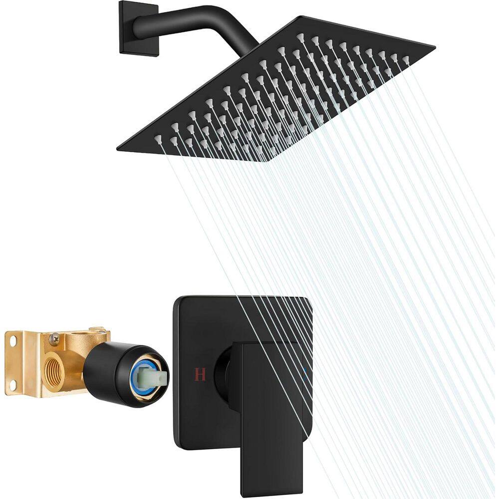 1-Handle Wall Mount Shower Trim Kit in Matte Black with Hand Shower-1.8 ...