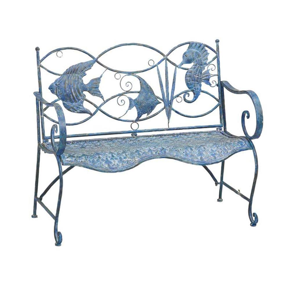 Cape Craftsman 43.75 in. Blue Fish Metal Outdoor Bench 8MB036 - The ...