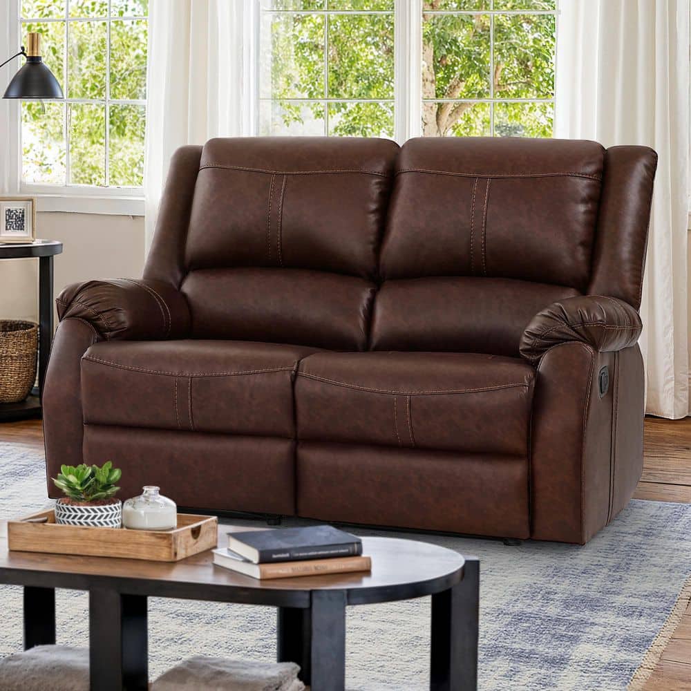 OrangeOne Jake 59 in. W Brown Leather Rectangle Upholstered 2-Seater ...