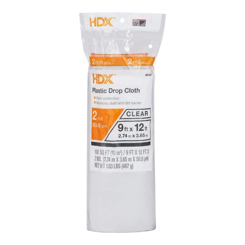 HDX 9 ft. x 12 ft. Clear Plastic Drop Cloth DCHD-2 - The Home Depot