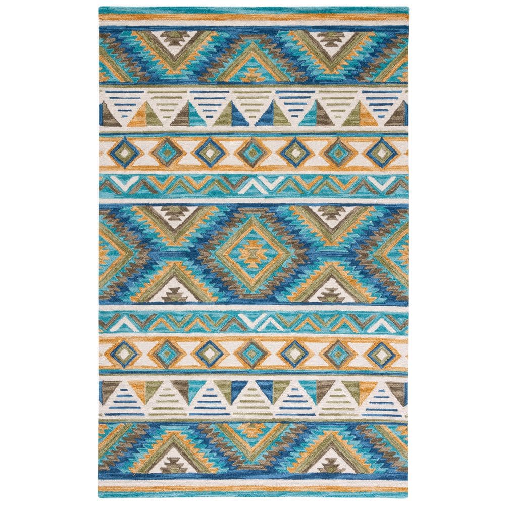 SAFAVIEH Aspen 4 ft. x 6 ft. Blue/Yellow Aztec Geometric Area Rug ...