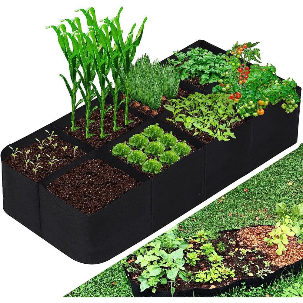 Agfabric 60 Gal 8-Grid Black Fabric Raised Garden Bed Square Plant Grow ...