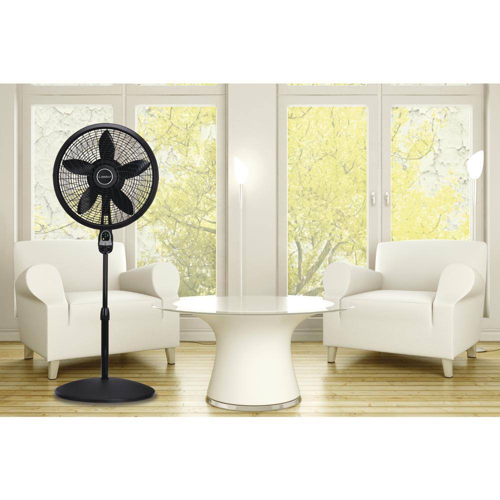 Adjustable-Height 16 in. 3 Speed Black Oscillating Pedestal Fan ...
