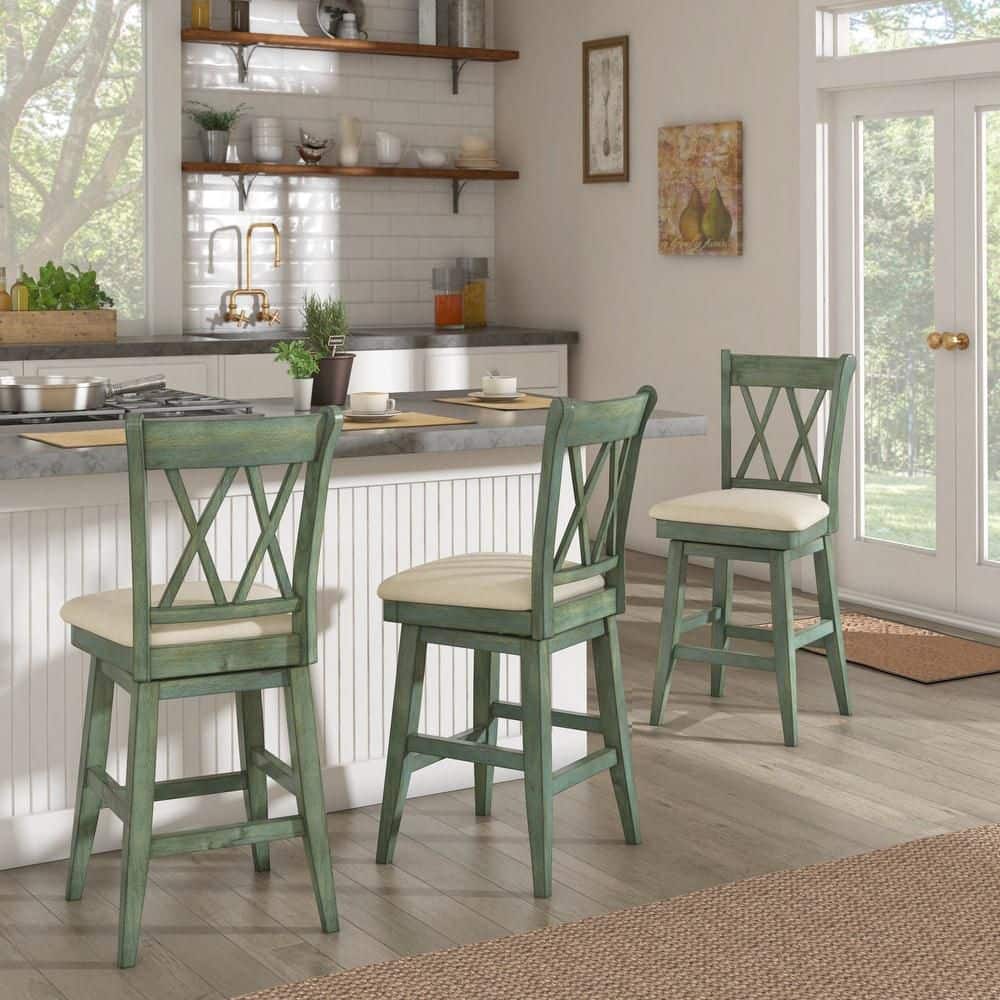 HomeSullivan Antique Sage Double X-Back Wood Swivel Bar Stool 40530SW3 ...