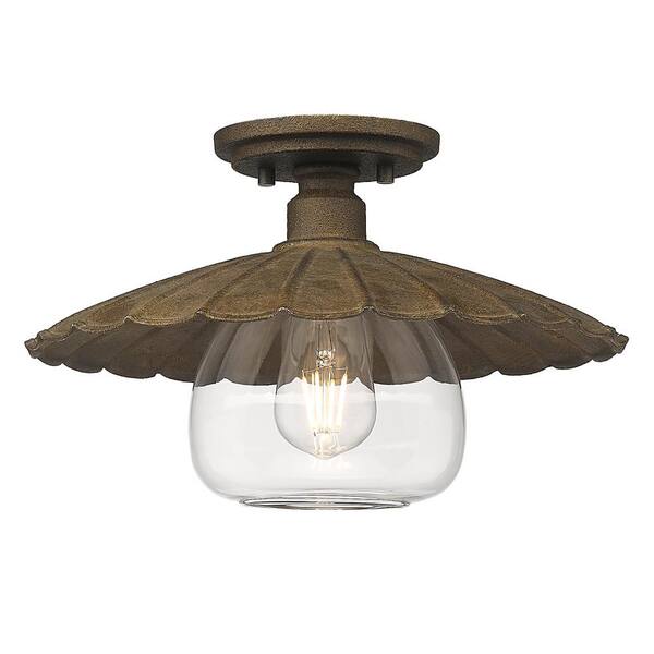 Golden Lighting Clemence 13.75 in. 1-Light Dark Rust Flush Mount 3124 ...