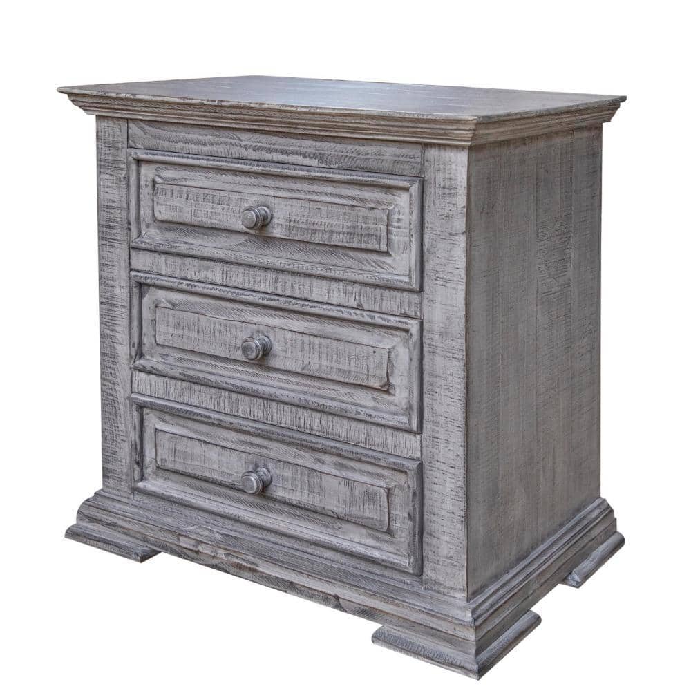 Benjara 30 in. Gray 3-Drawers Wooden Nightstand BM306499 - The Home Depot