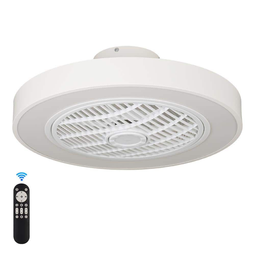 Jushua 20 in. LED Indoor White Smart Enclosed Ceiling Fan Light with ...