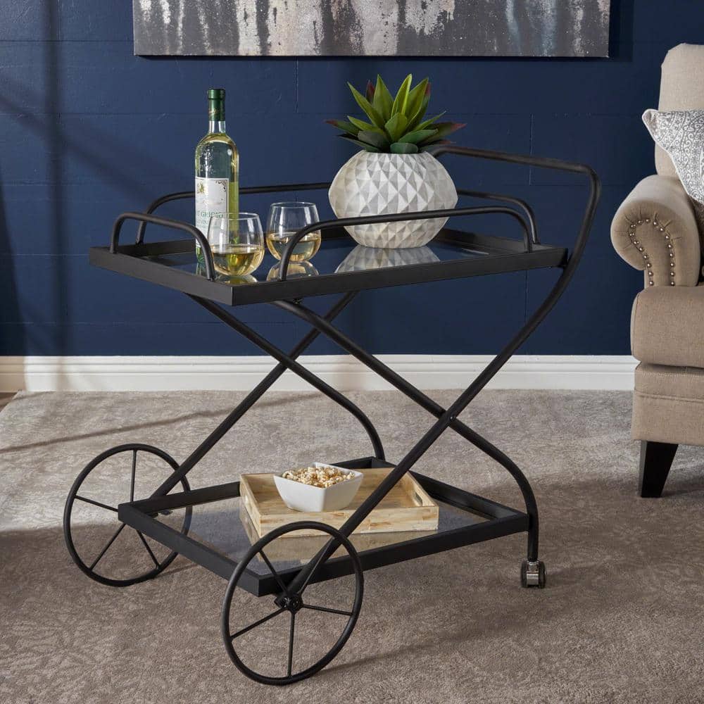 33 in. Serving Cart with 2-Tier Tempered Glass Shelves Barcart627-2 ...