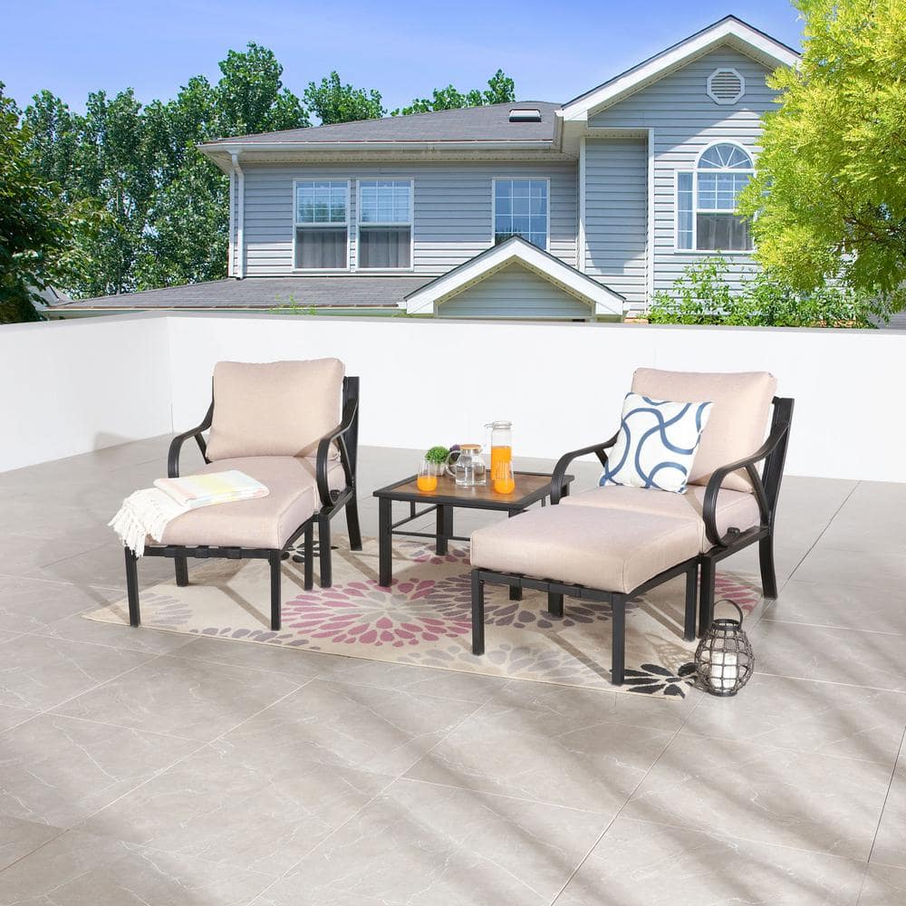 Patio Festival 5-Piece Metal Outdoor Conversation Set with Beige ...