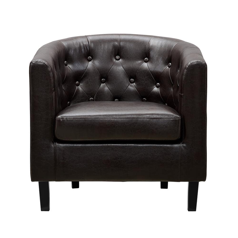 MAYKOOSH Espresso Faux Leather Arm Chair, Button Tufted Chair ...