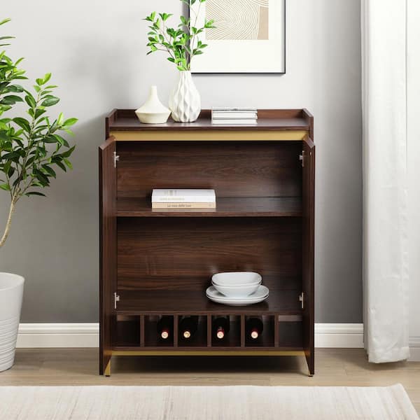 Welwick Designs Dark Walnut Wood Modern Tray-Top Accent Cabinet with ...