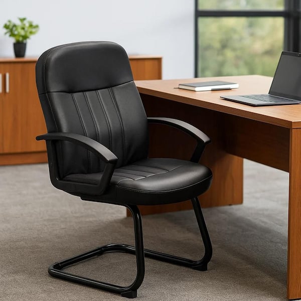 Benjara Luke Faux Leather Cantilever Frame Executive Chair in Black ...