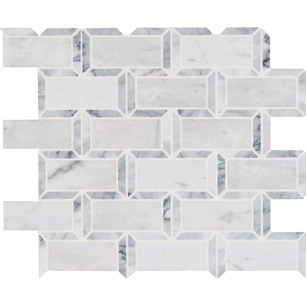 MSI Geometric Framework 12 in. x 13 in. x 0.38 in. Polished Marble Mesh ...