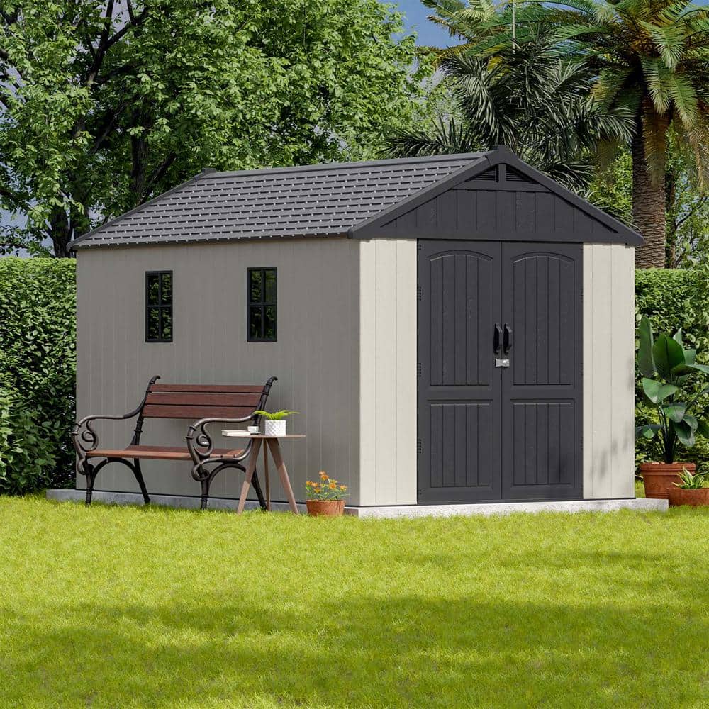 Patiowell 8 ft. W x 12 ft. D Plastic Outdoor Storage Shed with Floor ...