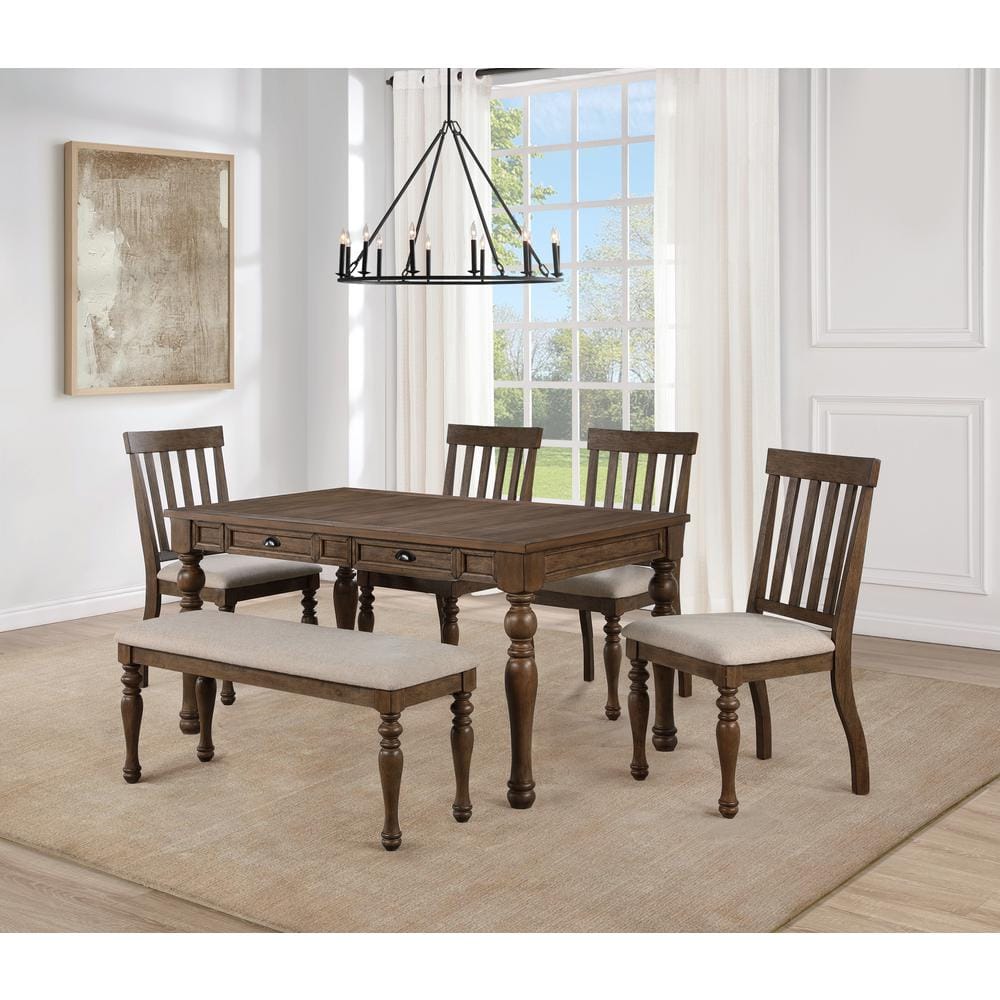 Steve Silver Joanna 6-Piece Brown Top Wood Dining Set with 4-Cushioned ...