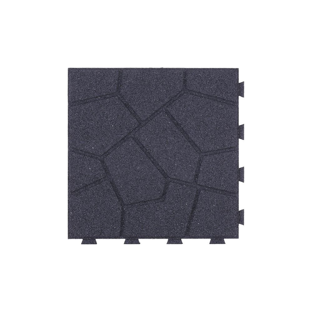 Vigoro 16 in. x 16 in. x 5/8 in. Gray Stone SmartLoc Rubber Paver (75 ...