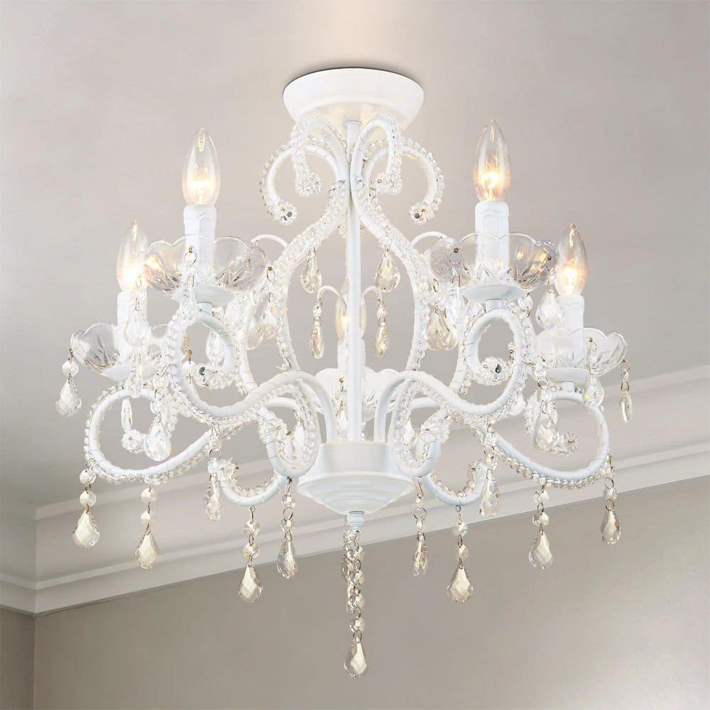 RRTYO Abbie 20.47 in. 5-Light Sputnik Candle Matte White Empire ...