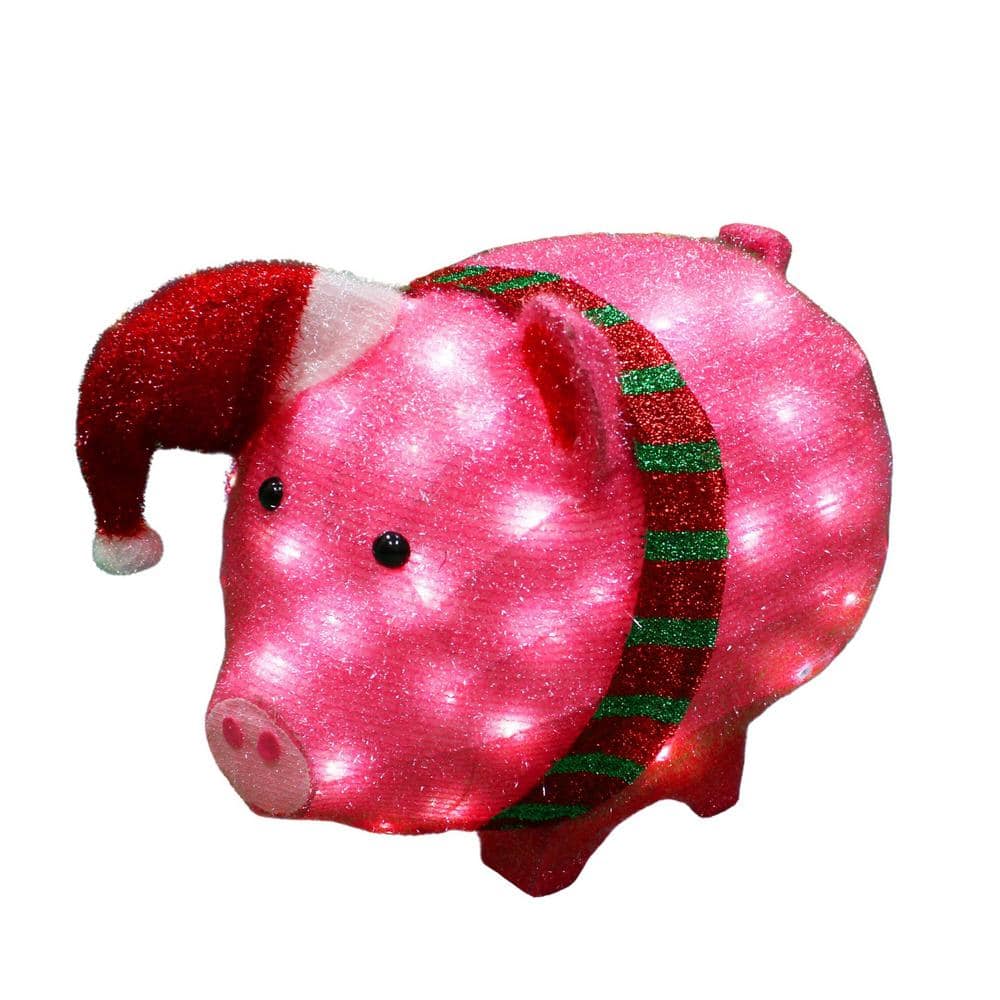 Syncfun Syncfun 21 in. Tall Pink and Red Tensil Cotton Pig LED Yard ...