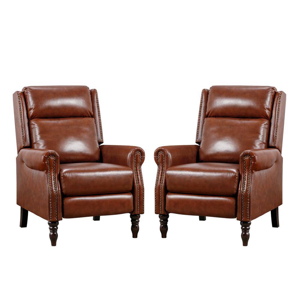 cozyman 30in. Red Brown Modern Genuine Leather Recliner Chair Nailhead ...