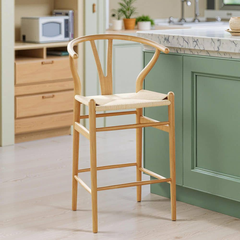 Lirago Nature Counter Height Fully Assembled Wishbone Bar Stool ...