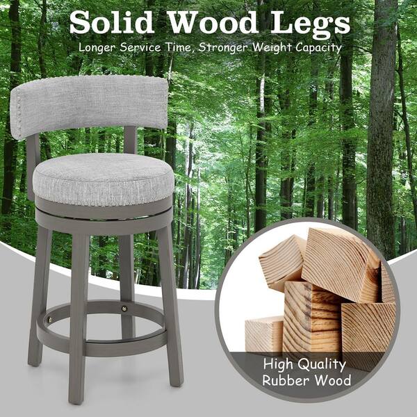 Tangkula Set of 4 Upholstered Swivel Bar Stools Wooden Counter Height Kitchen Chairs Gray
