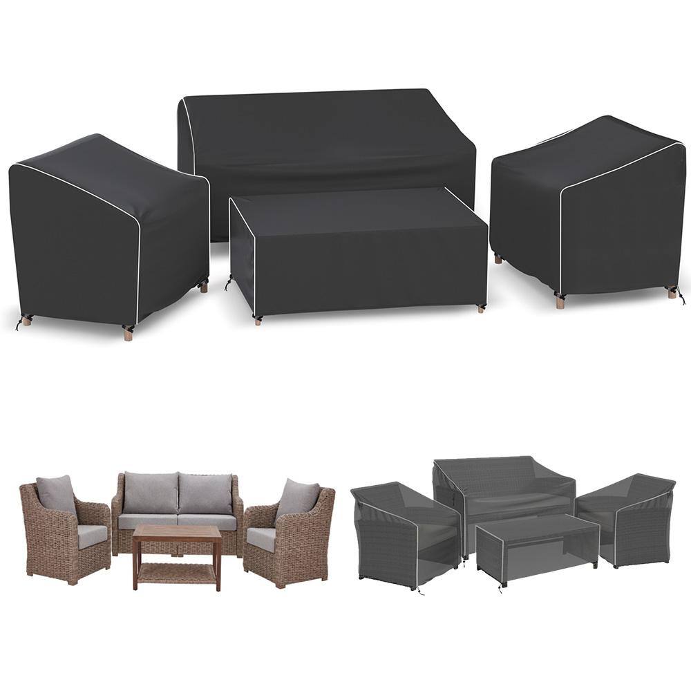 Gasadar X-Large 4-Piece Furniture Cover Black 420D Painted PU With ...