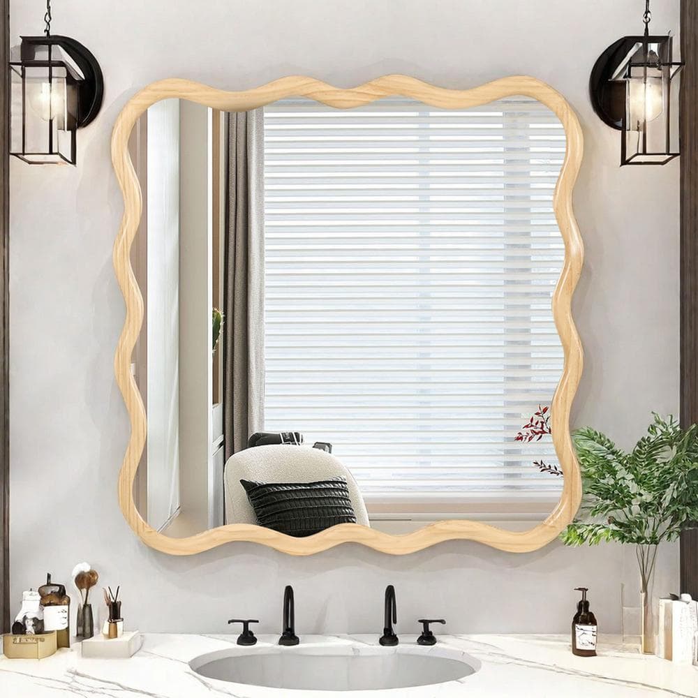 FUNKOL 36 in. L x 36 in. W. Wavy Square Solid Wood Framing Wall Mount ...