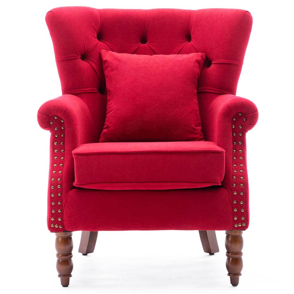 KINWELL Red Modern Upholstered Accent Armchair Button-Tufted Nailhead ...
