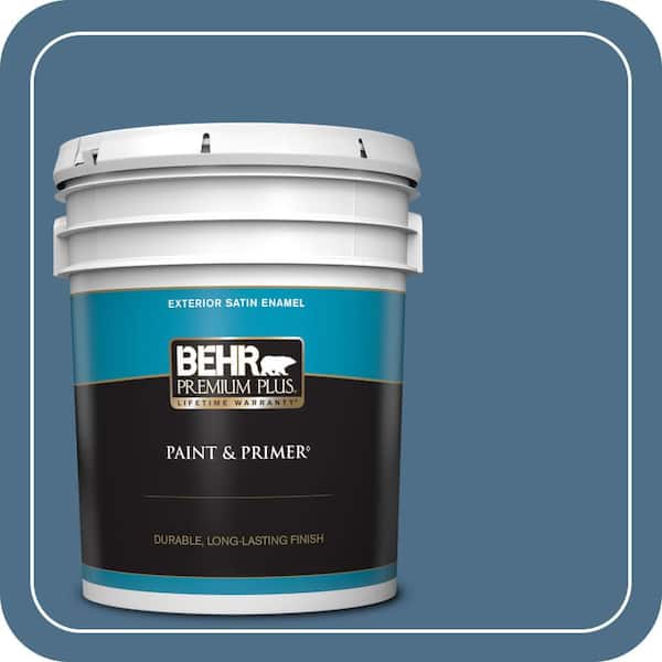 BEHR PREMIUM PLUS 5 gal. #570D-6 Neptune Blue Satin Enamel Exterior ...