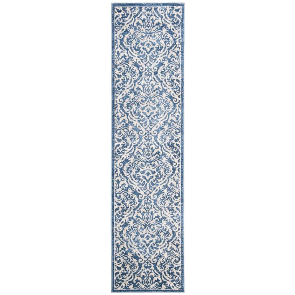 SAFAVIEH Brentwood Navy/Cream 2 ft. x 10 ft. Border Geometric Medallion ...