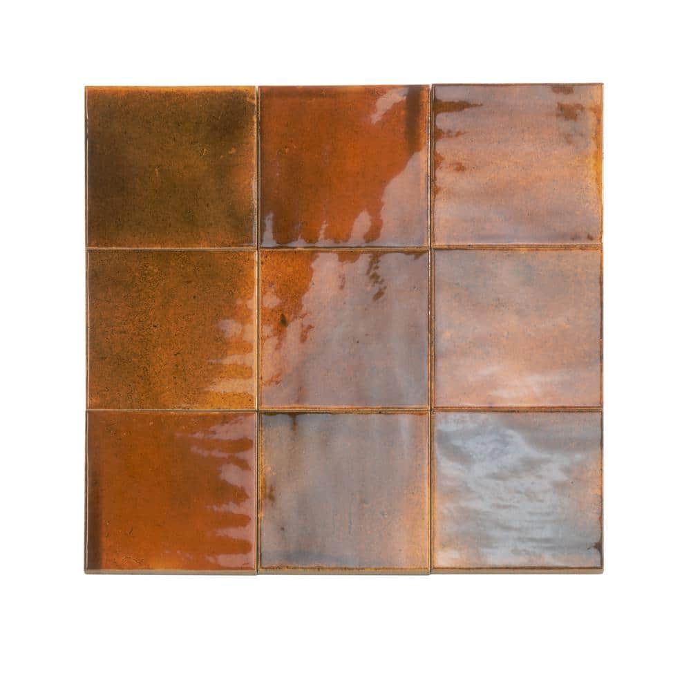 Apollo Tile Antiek 3.94 in x 3.94 in Red Ceramic Glossy Wall and Floor ...