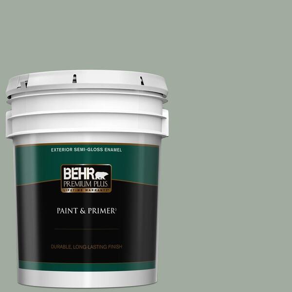BEHR PREMIUM PLUS 5 gal. #PPU11-15 Green Balsam Semi-Gloss Enamel ...