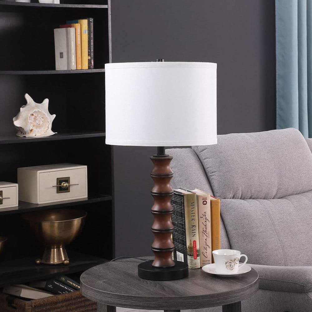 Lasaideal Borealis 27.5 in. Dark Brown Polyresin Table Lamp with Linen ...