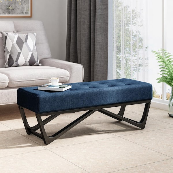 Noble House Assisi Navy Blue Tufted Ottoman Bedroom Bench 111307