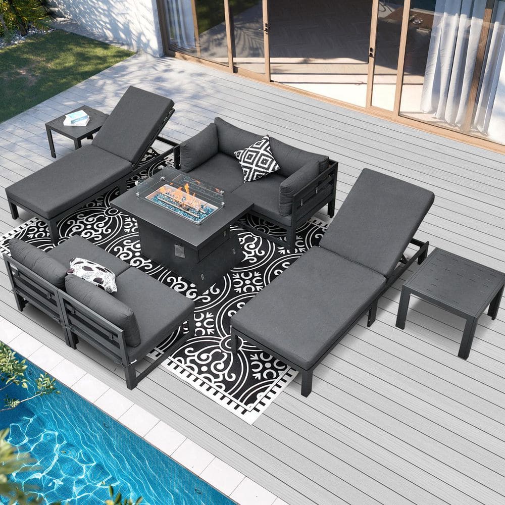 FINCATI 9-Piece Outdoor Gray Aluminum Patio Furniture Conversation Set ...