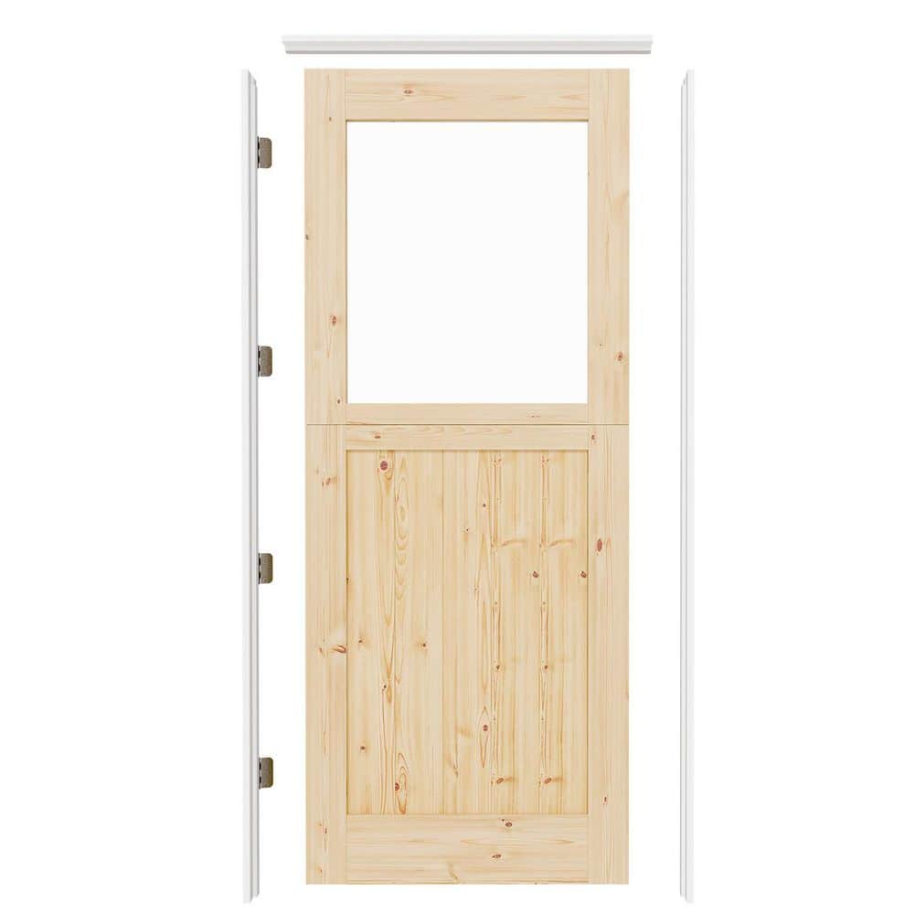 TENONER 32 in. x 80 in. Half Lite Clear Glass Pine Wood Interior Dutch ...