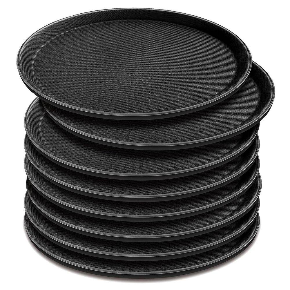 8-Pack 16 in. Black Non-Slip Plastic Serving Trays - Restaurant Bar ...