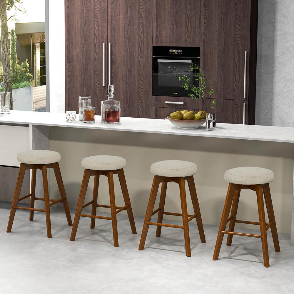 Costway 26 in. Beige Rubber Wood Counter Stool with Linen Costway 26 in. Beige Rubber Wood Counter Stool with Linen