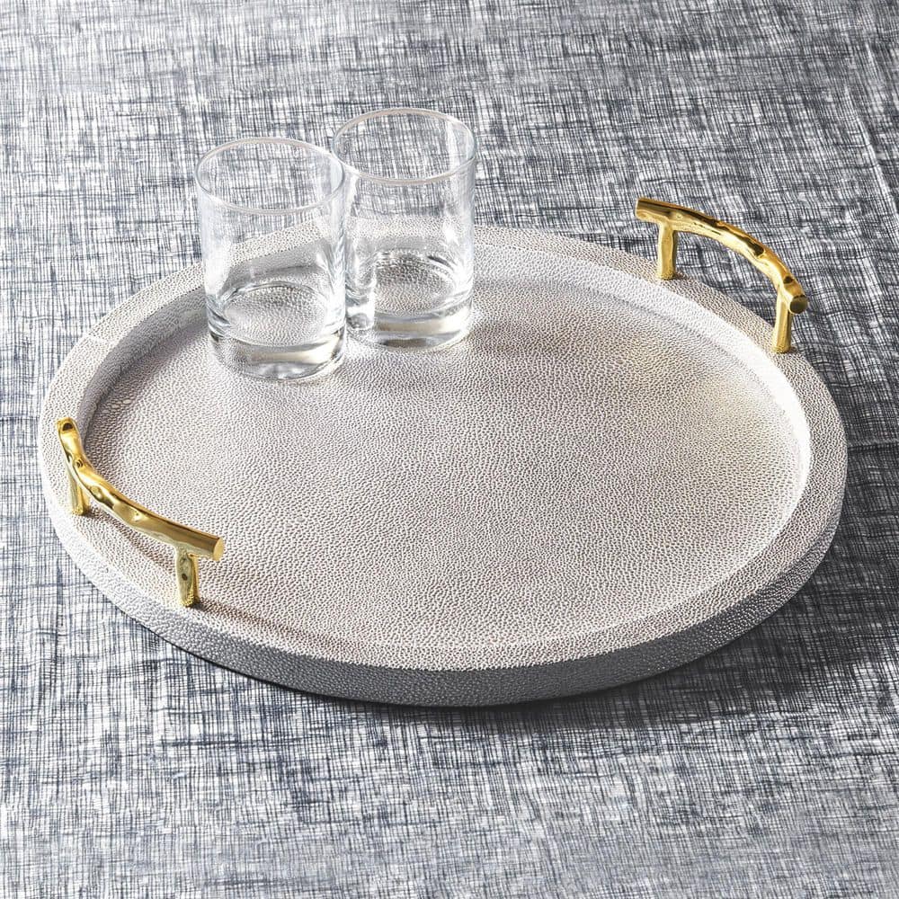 American Atelier Gray Round Serveware Serving Tray with Gold Handles ...