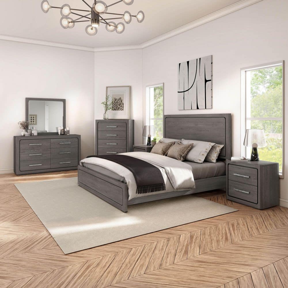 Furniture of America Rally 6-Piece Warm Gray Wood Frame King Panel ...