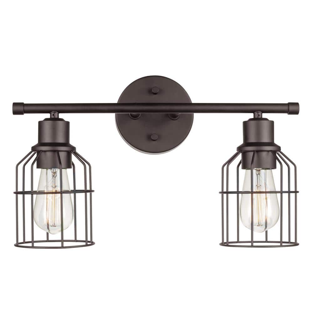 Globe Electric Dundas 16 in. 2-Light Dark Bronze Vanity Light with Cage ...