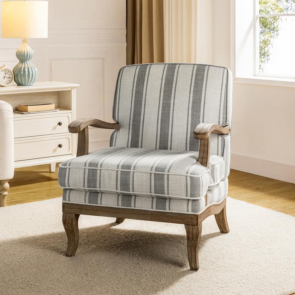 JAYDEN CREATION Quentin Farmhouse Style Wooden Upholstered Grey Arm ...
